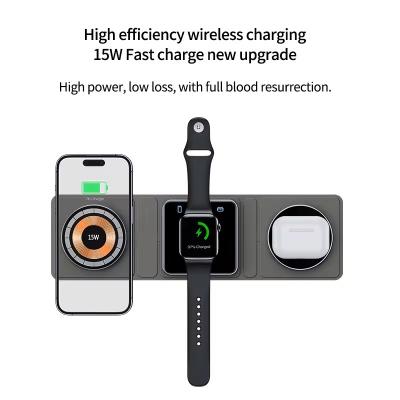 China Opvouwbare 3 in 1 draadloze oplader De perfecte oplaadoplossing voor telefoonhorloge en oortelefoon Te koop