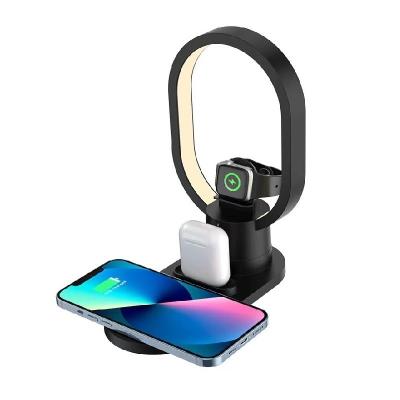 Cina Lampada da scrivania a LED 4 in 1 Stazione dock del caricabatterie wireless per iPhone 14 15Pro Con tensione e corrente di uscita di 15W in vendita