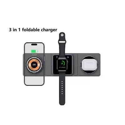 China Opvouwbare magnetische draadloze oplader 3 in 1 voor telefoonoplaadstation Te koop