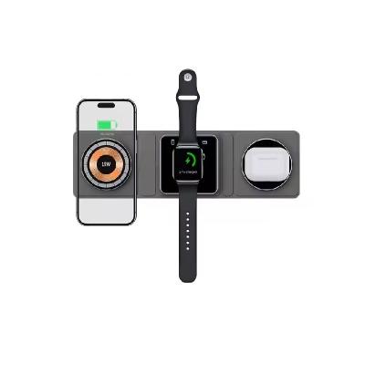 China Zwart opvouwbaar draadloos laadstation 3 in 1 opladen voor telefoons iWatch en Airpods Te koop