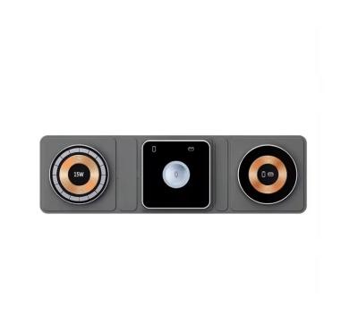 China Zwart opvouwbaar draadloos laadstation 3 in 1 opladen voor telefoons iWatch en Airpods Te koop