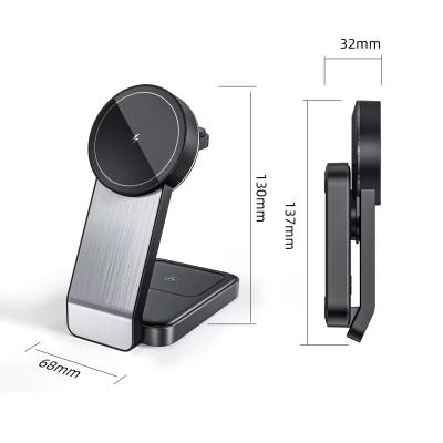 China Private Mold 3 In 1 Magnetic Wireless Charger For Phone 15W Fast Charger Station With Mobile Phone Stand for sale