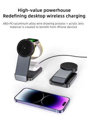 China Private Mold 3 In 1 Magnetic Wireless Charger For Phone 15W Fast Charger Station With Mobile Phone Stand for sale