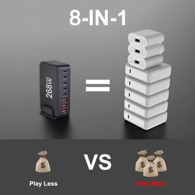China 268w GAN Multiple Ports Usb 5c 3a Desktop Laptop Power Adapter with ABS PC Material for sale