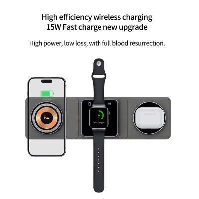 China Custom Logo 3 in 1 vouwbare draadloze oplader voor Smart Watch-oordopjes en telefoon Te koop