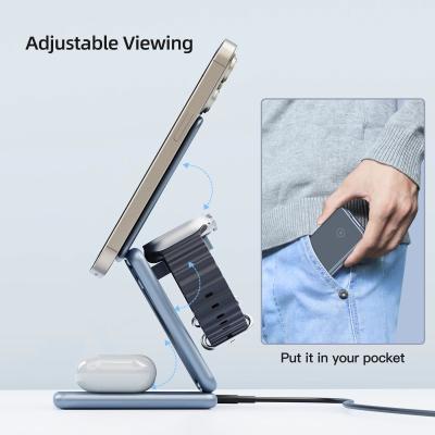 China 3-In-1 Foldable Magnetic Wireless Multifunction Fast Charger Stand for Smartphone Private Mold USB-Type C Input Port for sale