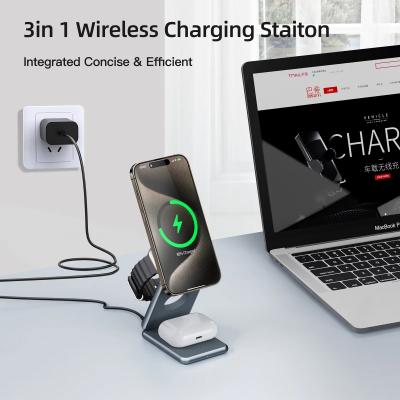 China Estación de carga magnética inalámbrica plegable y rápida para teléfonos inteligentes en venta