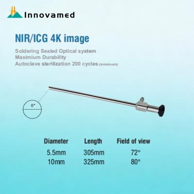 China NIR ICG 4K FLUORESCENCE LAPAROSCOPE 0 DEGREE RIGID ENDOSCOPE 5.5MM 10MM DIAMETER for sale