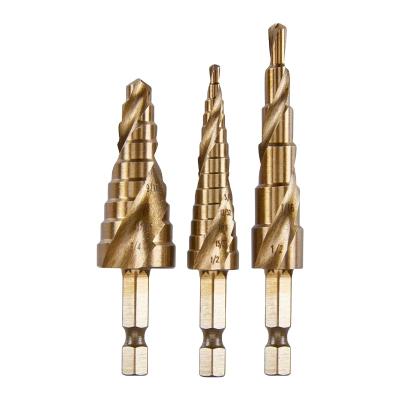China Metal Steel Drilling Hss Material 4-12,4-20 Step Drill Bit, 4-32 Single Packing And Set Packing For Drilling Metal, Wood Te koop
