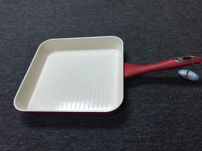 China Square-shape red color grill pan/ ceramic coating/outer heat resistant painting/forged aluminum for sale
