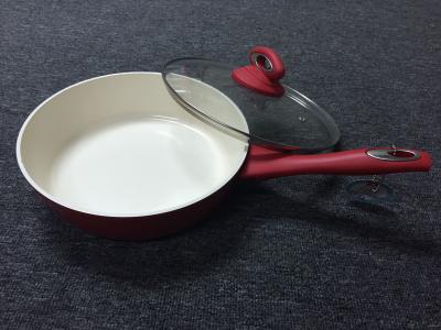 China Warp resistant /red color deep fry pan ceramic coating /outer heat resistant painting/made of forged aluminum for sale