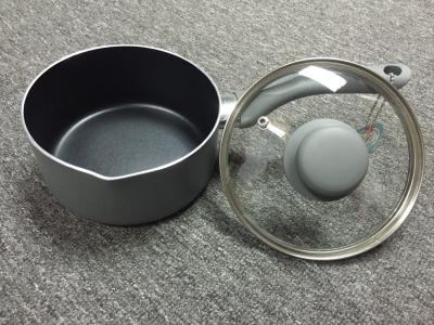 China Non-stick Stamping Aluminum Sauce Pan with Lid / inner black color /outer grey color for sale