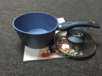 China Aluminum Cookwares Non-stick marble coating-blue coating Sauce pan with lid for sale