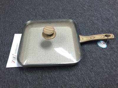 China Forged aluminum grill pan with glass lid /inner non-stick brown coating with black & white point for sale