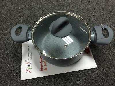 China Stamping Aluminum Casserole with glass lid / non-stick marble coating-grey color for sale