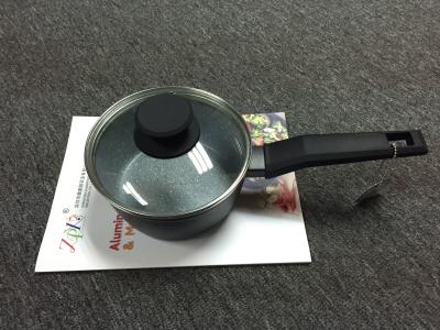 China Sauce pan with glass lid /inner non-stick marble coating/heat resistant painting/made of forged aluminum for sale