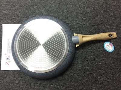 China 3 layers non-stick moorstone coating Frying pan with wooden effect handle for sale