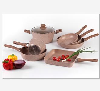 China Forged aluminum non-stick cookware set --marble coating / heat resistant painting for sale