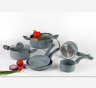 China Stamping Aluminum cookware set / non-stick marble coating-grey color/Heat resistant painting for sale