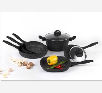 China Forged aluminum cookware sets /inner non-stick marble coating/ outer heat resistant painting for sale