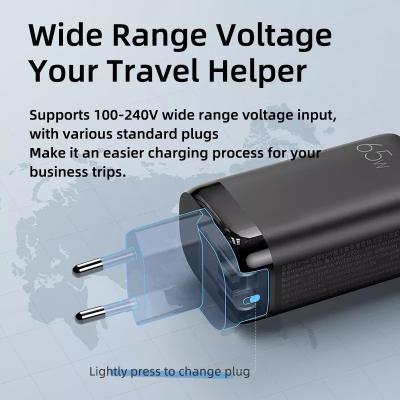中国 65W USBタイプC GAN ウォールチャージャー EUプラグ ラップトップや携帯の急速充電 販売のため