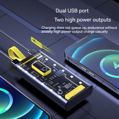 China TIPO-C Interface de entrada Banco de energia transparente 10000mAh fonte de alimentação móvel para iPhone 15 14 à venda