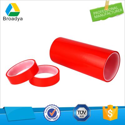 China Strong Double Sided PET Tape with Red Film Liner and Solvent Base Glue for sale