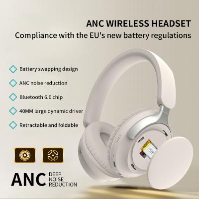 China JTY-R2 ANC Over-Ear Bluetooth 6.0 Headphones, Swappable Battery Compliant with EU Battery Regulation, 40mm Dynamic Driver Foldable Wireless Headset for sale