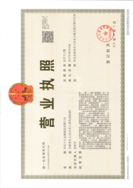  - Hebei NingJiu Metal Products Co., Ltd