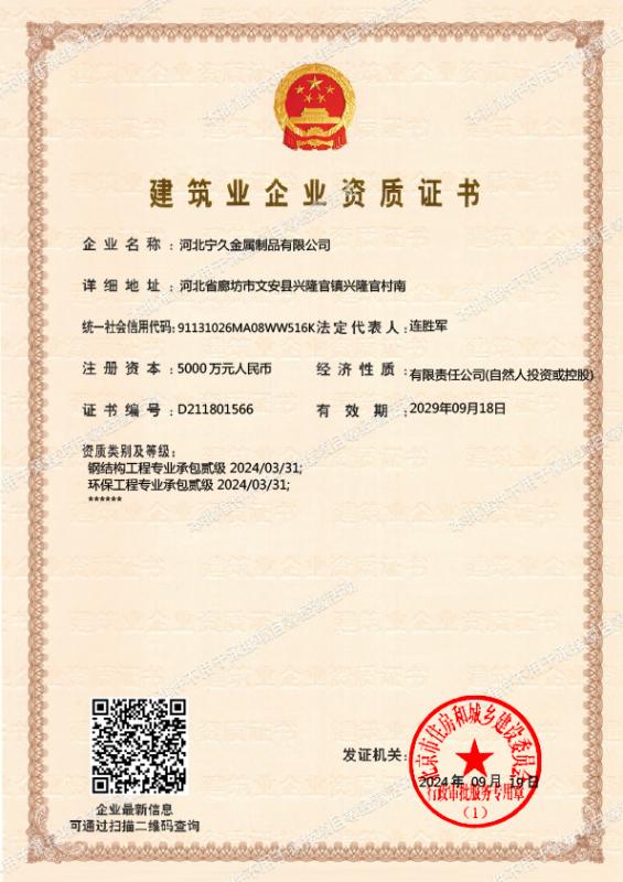  - Hebei NingJiu Metal Products Co., Ltd