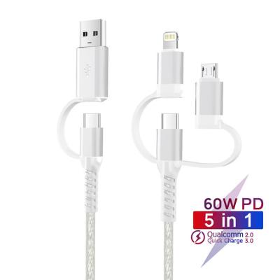 China 5 in 1 Multi USB Charging Cable 60W PD Fast Charging Nylon Braided Multi‑Connector Data Cable for iPhone Android Type‑C Micro USB for sale