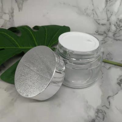 Cina Barattolo della crema di vetro della radura 100g di MSDS con il fango bianco della maschera del coperchio del cappuccio d'argento brillante in vendita