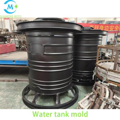China SUNMORE ROTO OEM Custom Ribbed Vertical Water Tank Rotomolding Iron Mould, Thick Cast Steel Plastic Reinforced Storage Tank Mold With Bottom Radial Support Frame & Full Circle Toggle Quick Clamps for sale
