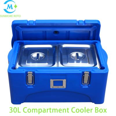 China SUNMORE ROTO 30L Blue Rotomolded Thermal Food Carrier Box, Customizable 2 or 3 GN Pan Insulated Container For Canteen & Catering Meal Transport for sale