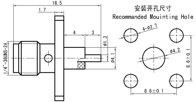 SMA Female Mini Flange Gold-Plated RF Coaxial Connector Receptacle