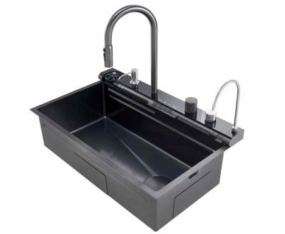 China Elegance Black Handmade Kitchen Sink in Black and Single Bowl for sale