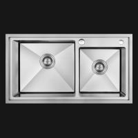 China Topmount roestvrijstalen wastafel met dubbele schaal drainer mand / kraan inbegrepen Te koop