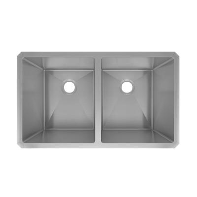 China 32''X19'' Handmade Kitchen Sink Double Bowl 18G Satin Brushed for sale