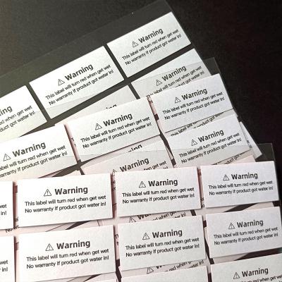 Cina Touch Water Turn Red Label Custom Electronic Warranty Packaging Creator Avvertenza industriale privata Stampa adesivo sensibile in vendita