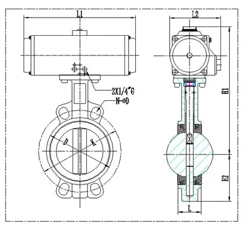 DN300 Pn16 Epoxy Coating Ductile Iron Wafer Pneumatic Butterfly Valve
