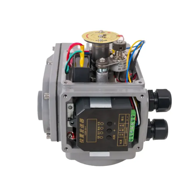 EA-100-M quarter-turn electric actuator structure diagram showing drive motor, reduction mechanism, transmission mechanism, and control part