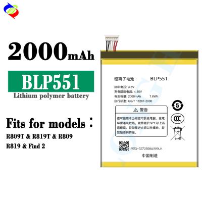 China Lithium-ion lithium-polymer batterijen BLP551 2000mAh 3.8V Voor OPPO R819 R809T R819T R809 Vervangende mobiele telefoonbatterij for sale