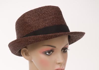 China 58cm Natural Brown Raffia Sun Hats / 5cm Mens Sun Hats Wide Brim for sale
