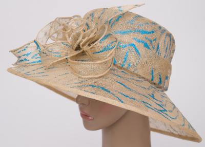 China Fascinators Blue Color Zebra Ladies Sinamay Hats With 12cm Brim For Church for sale