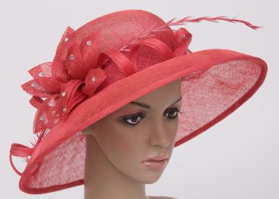 China Red Color Down Brim Fascinators Ladies Sinamay Hats For Party for sale
