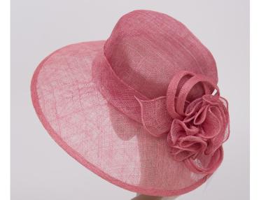 China Pink Ladies Sinamay Hats For Shopping With Flower , Ladies Dress Hats for sale
