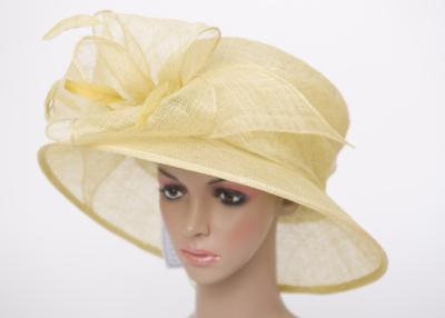 China Exaggerated Fascinators Yellow Ladies Sinamay Hats , 57cm Sinamay Hats for sale