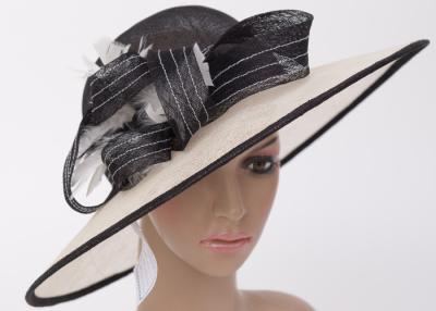 China 12cm Brim Sinamay Hats For Women With Feather , Black White Ladies Church Hats for sale