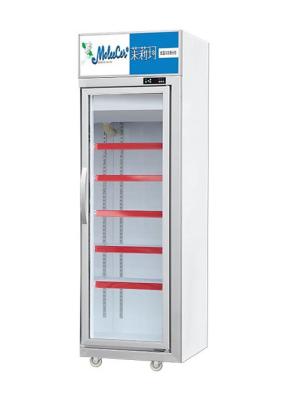 중국 고능률 압축기 한 문은 디스플레이 냉장고 수지 피복강을 직립시킵니다 판매용