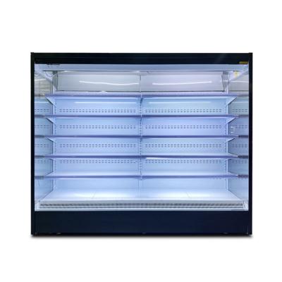 China Chiller de laticínios aberto frontal vertical de ângulo direito com cortina de ar noturna à venda